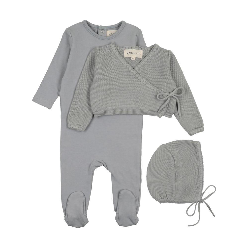 MEMA KNITS Embroidered Edge Knit Sweater, Base Footie & Bonnet – B'Dazzle